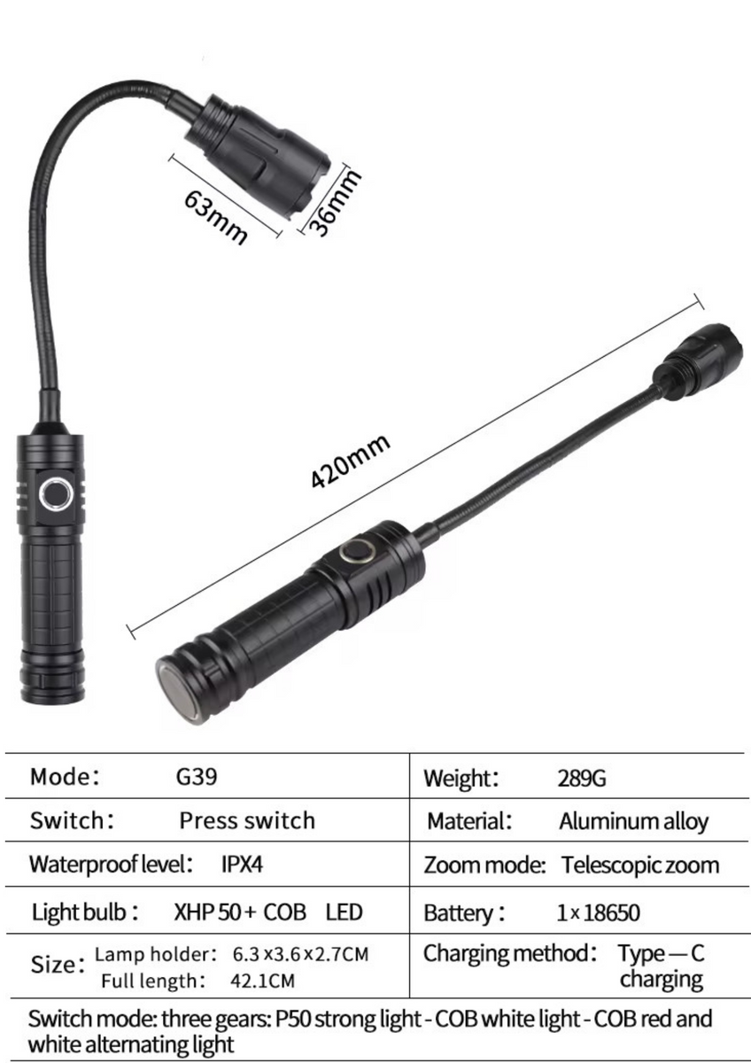 PRO Multi function Work/Fishing/Camping Light Rechargable LED COB ...