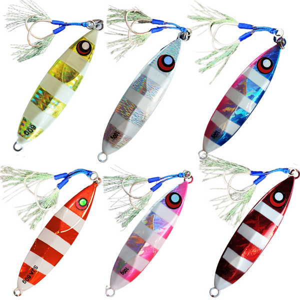 SJA Flat Fall Jigs Rigged 5 Pack of One Size, 40g - 350g. – SLOW JIGS ...